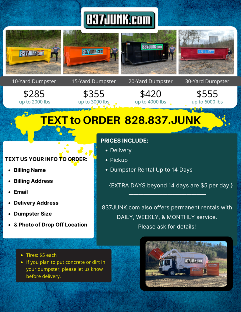 Residential - 837JUNK.COM Dumpster Pricing & Sizes